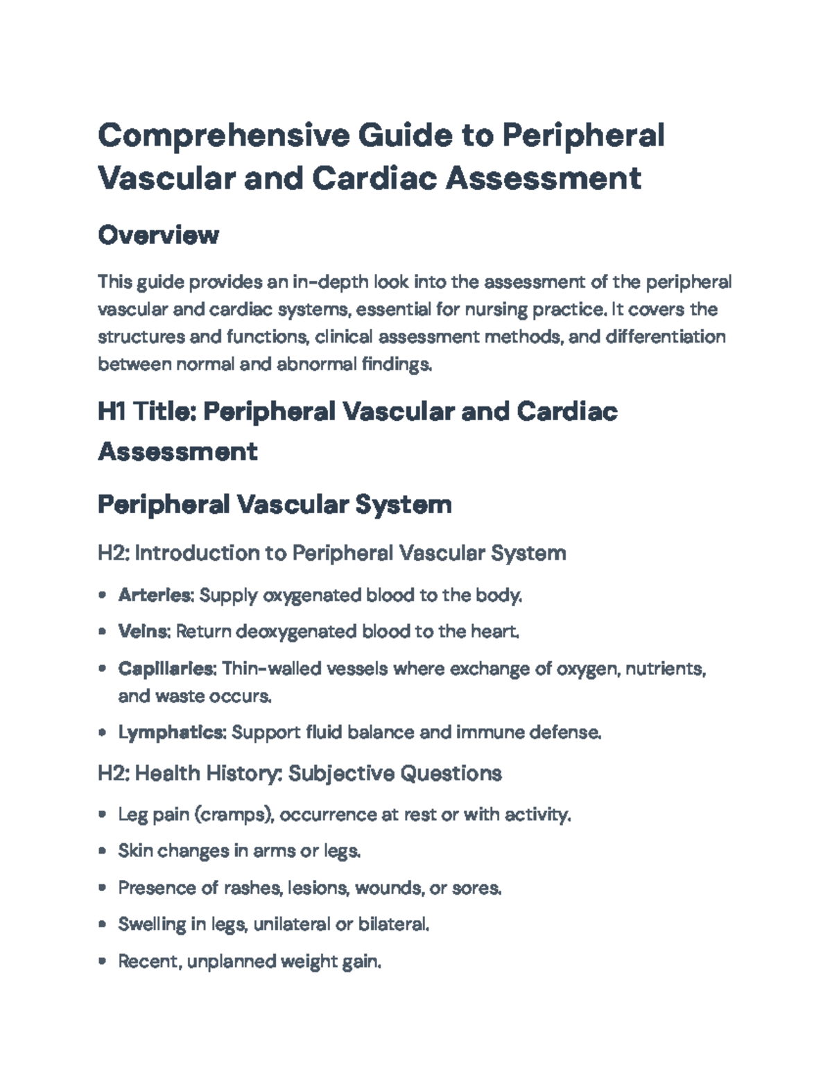 Comprehensive Guide to Peripheral Vascular & Cardiac Assessment (NUR ...