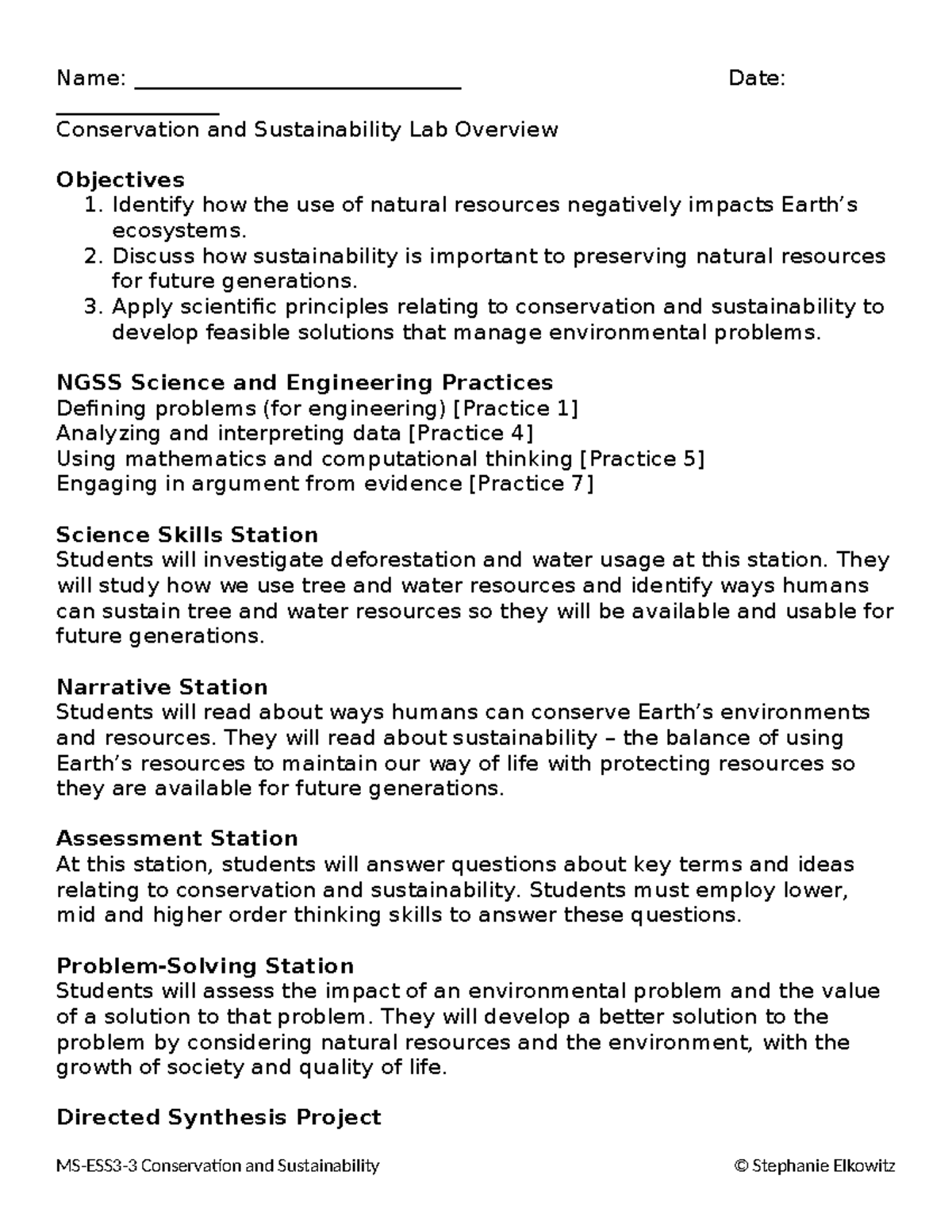 Conservation and Sustainability Lab Overview (NGSS) - Studocu