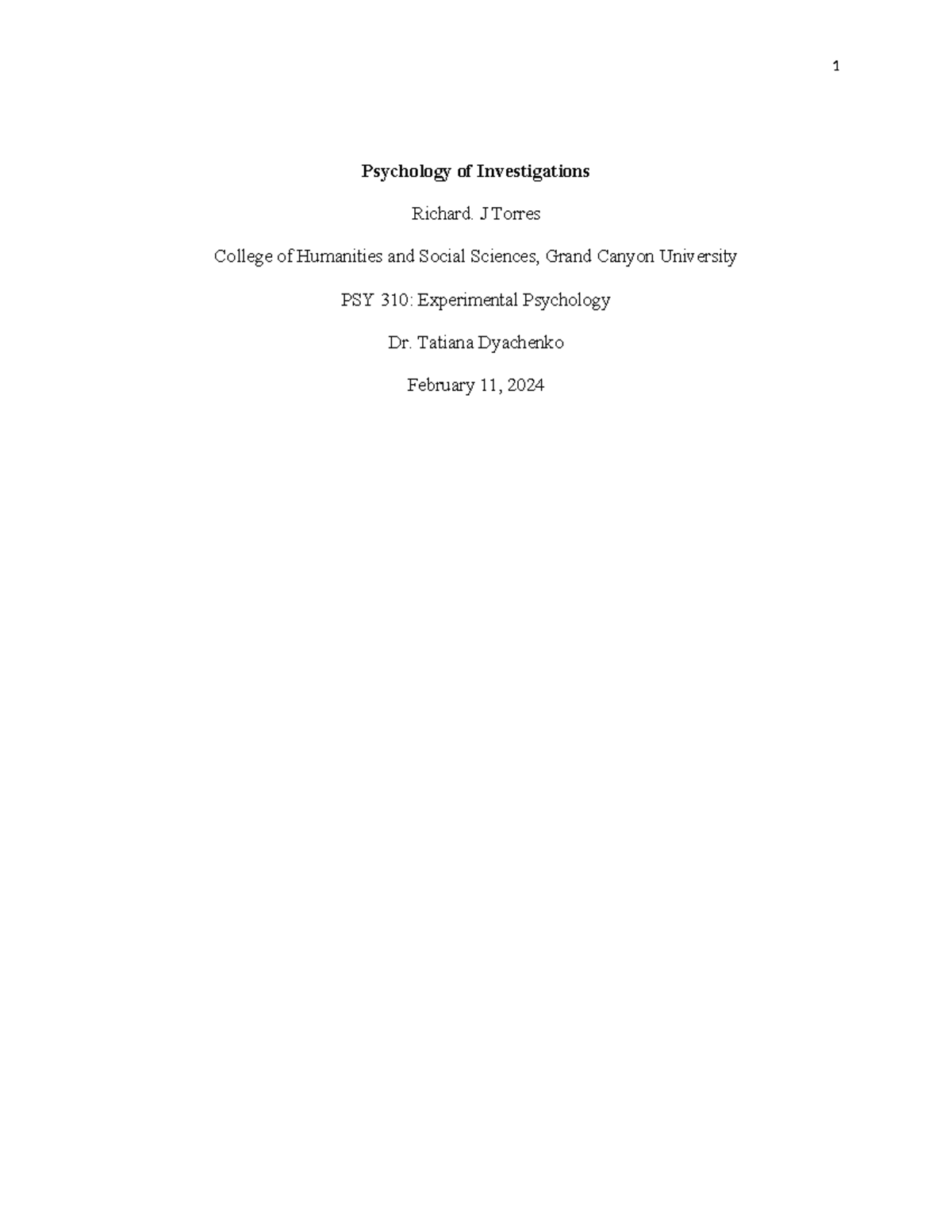 Psychology of Investigations: Exploring Eyewitness Memory in PSY 310 ...