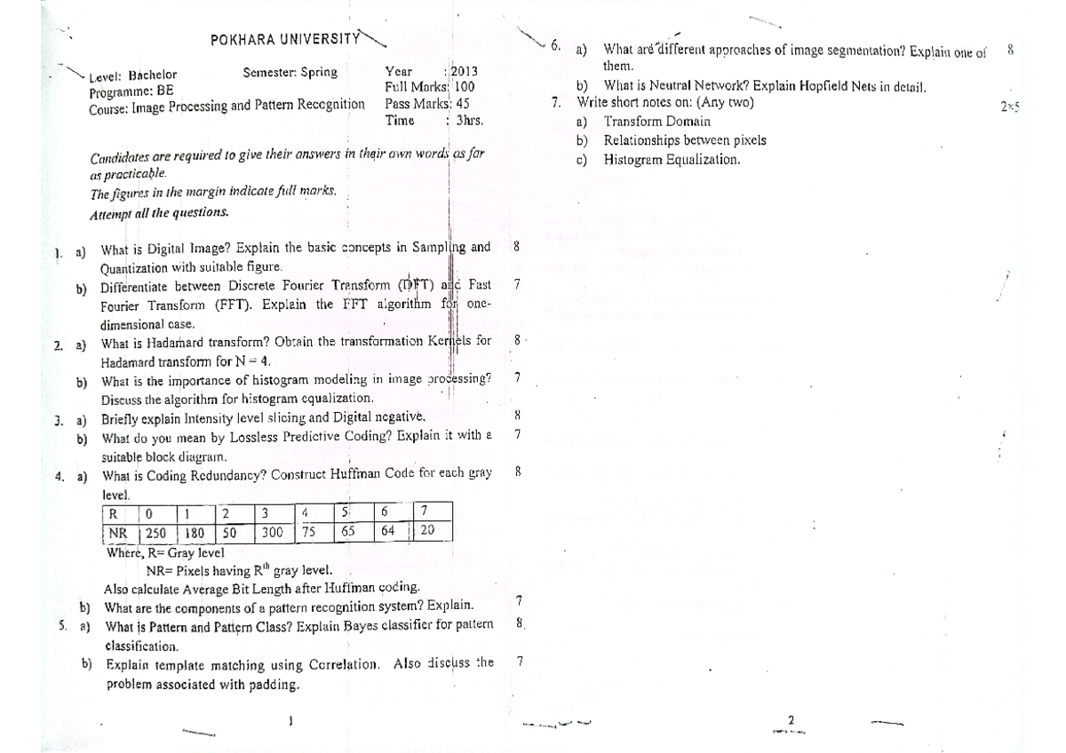 Image recog sem7 pastqn - POKHARA UNIVERSITY 6. a) What are different approaches of image - Studocu