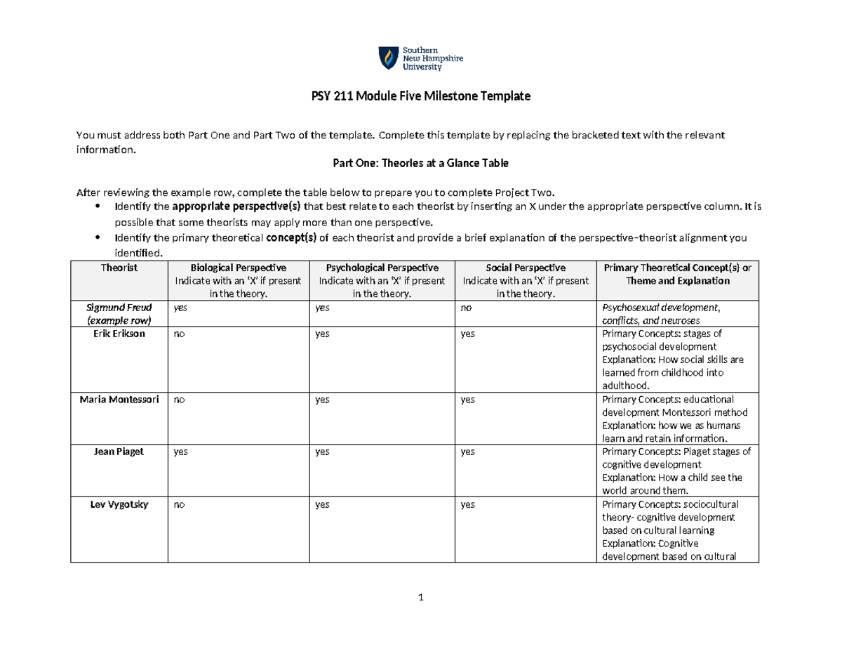 PSY 211 Module Five Milestone Template 111 - PSY 211 Module Five ...