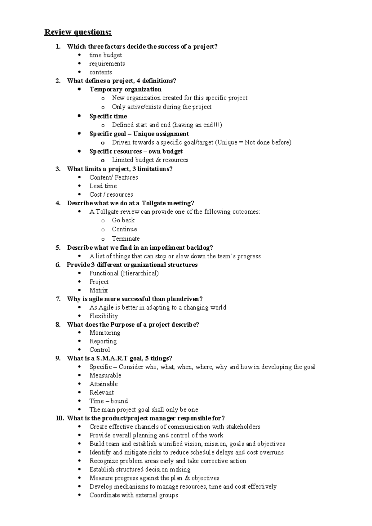 SPM Midterm Exam Review Questions & Key Concepts for 2024 Fall - Studocu