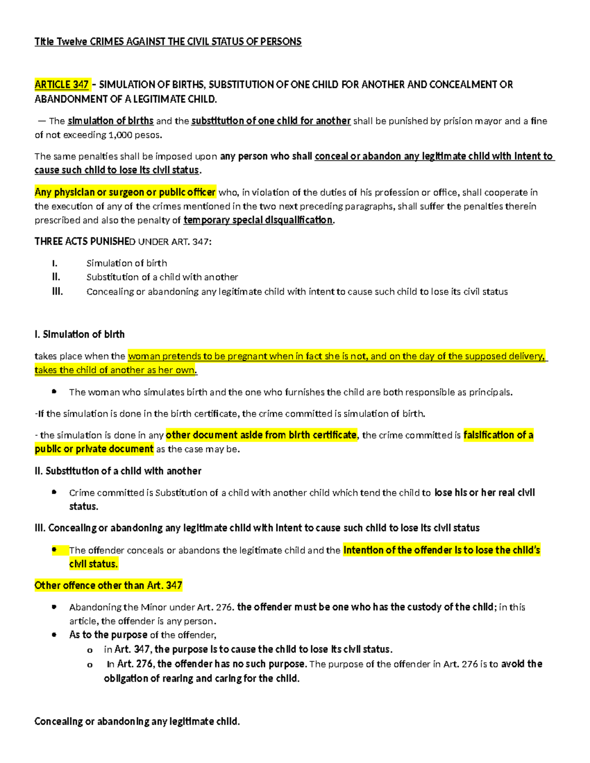 Title 12: Crimes Against Civil Status of Persons - Art. 347 & 348 ...