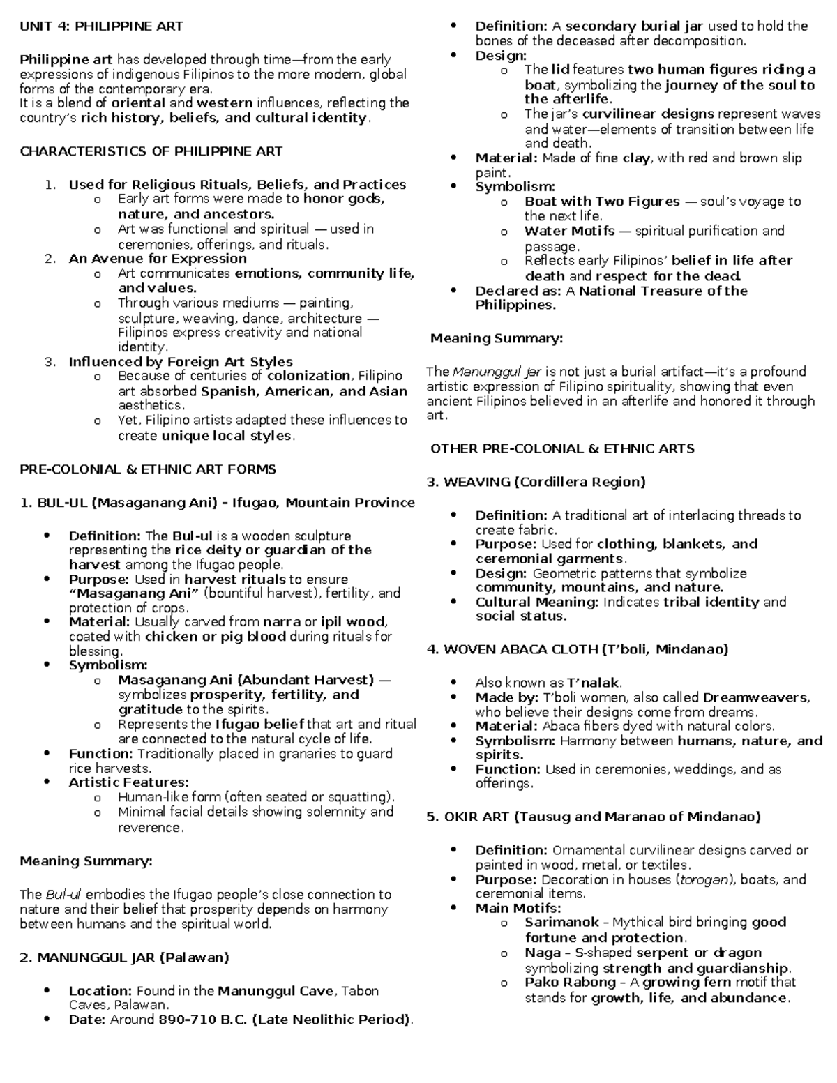 ART APP 101: Philippine Art and Cultural Expressions - Finals Reviewer ...