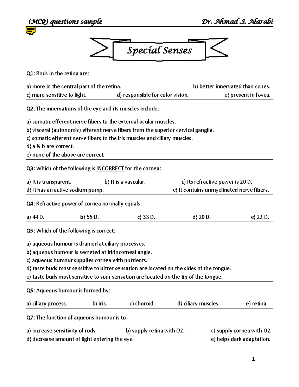 Special Senses MCQs for Understanding Eye and Hearing Mechanisms - Studocu