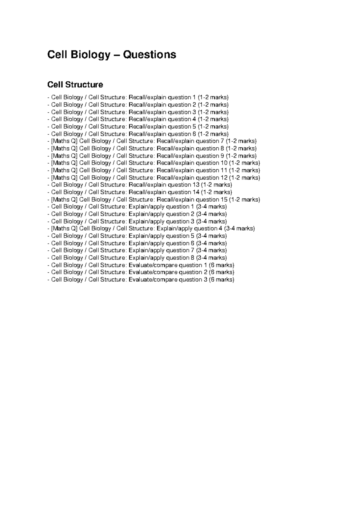 AQA Biology Paper 1 - Full Exam Style Questions - Studocu