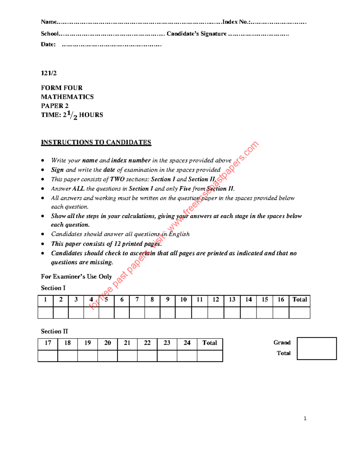 FORM 4 MATHEMATICS PAPER 2 QUESTIONS & INSTRUCTIONS - Studocu