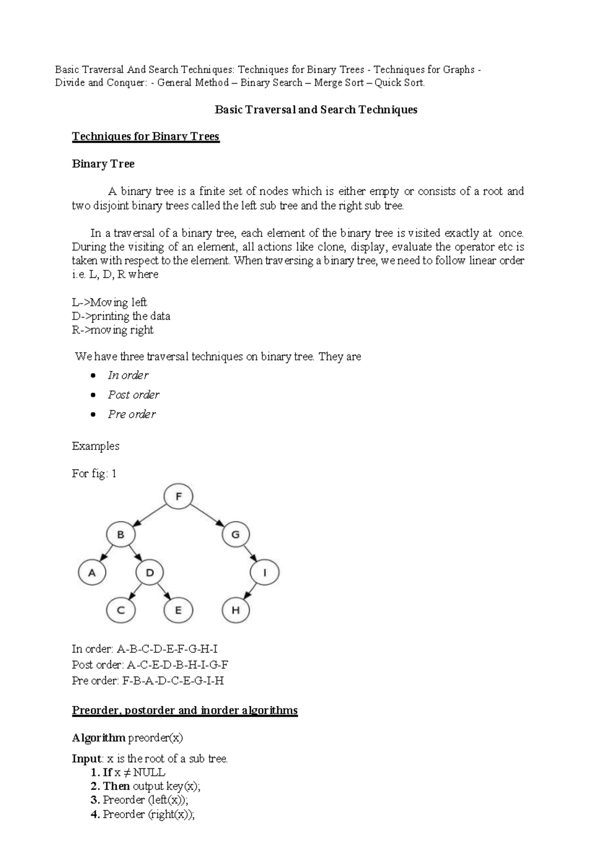 ADA-Unit 2: Traversal & Search Techniques for Trees & Graphs - Studocu