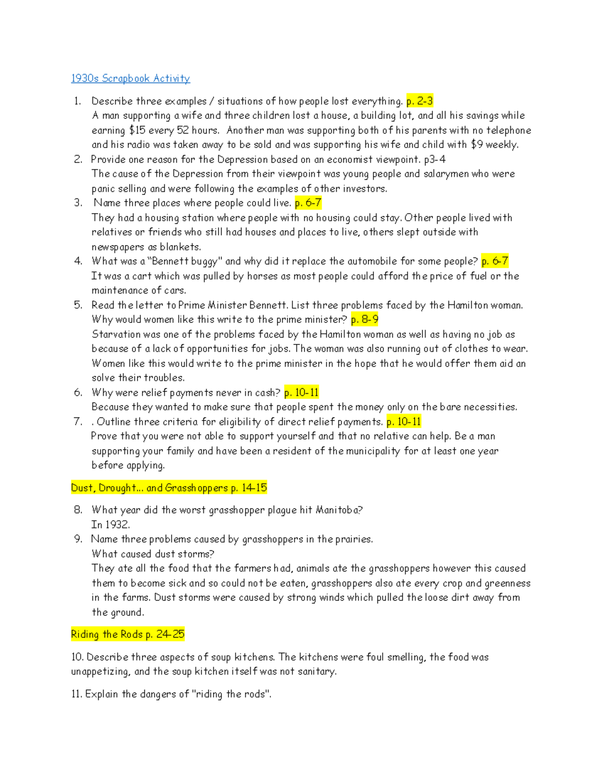 1930s Scrapbook Activity: Life During the Great Depression - Studocu