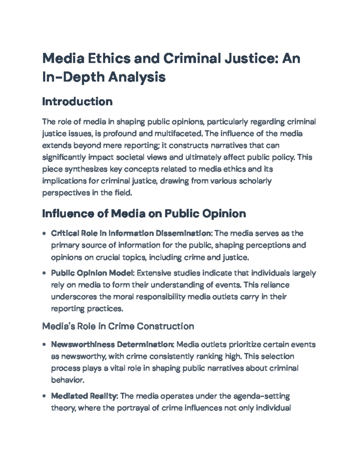 Media Ethics & Criminal Justice: A Comprehensive Analysis - Studocu