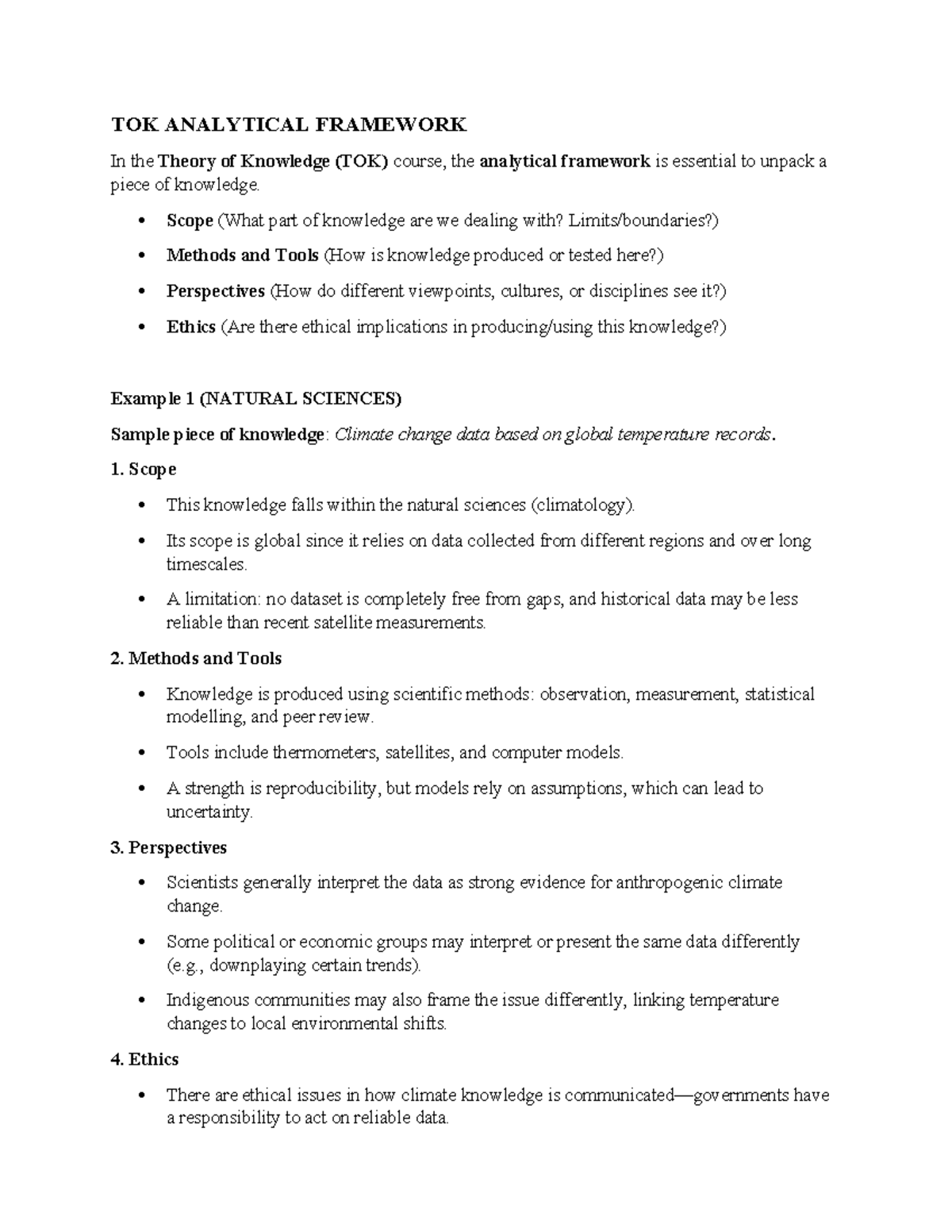 TOK Knowledge Framework: Analyzing Perspectives, Methods, and Ethics ...