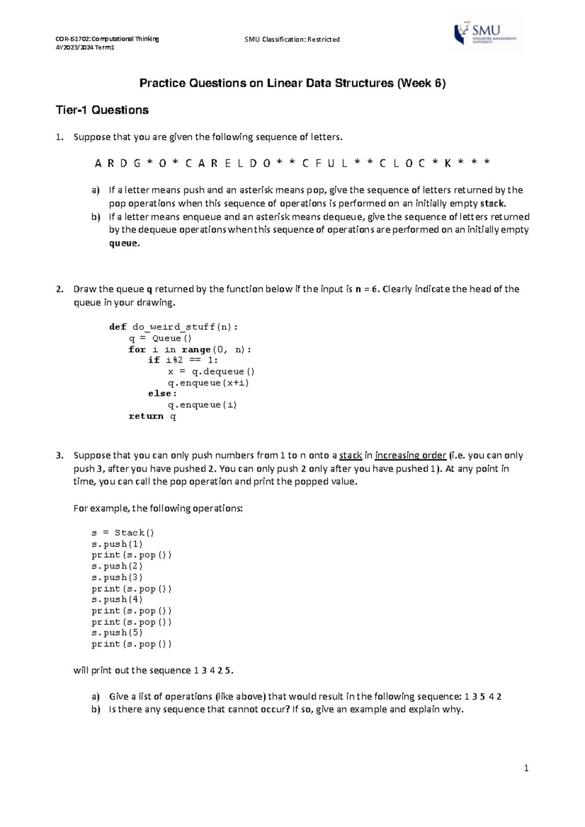 Tutorial Linear Data Structures - COR-IS1702: Computational Thinking ...