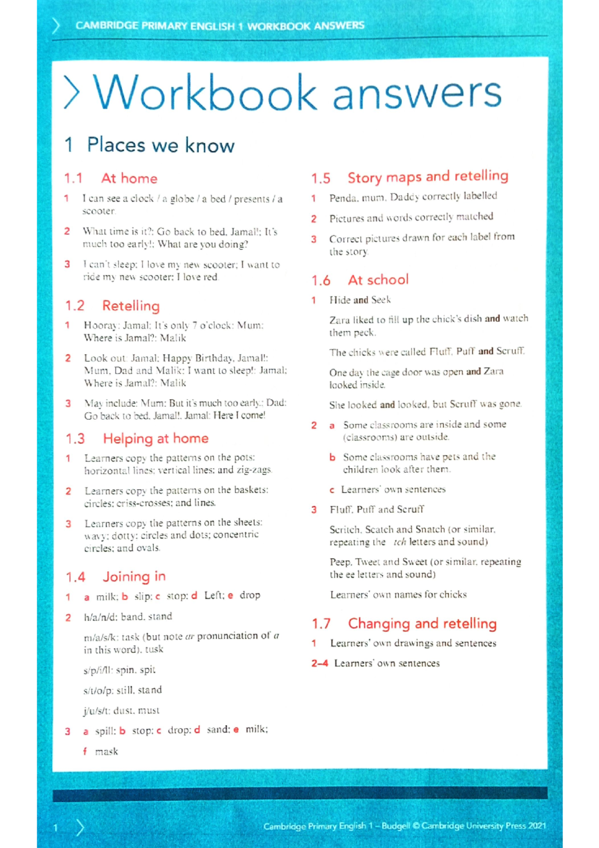Answer BOOK - CAMBRIDGE PRIMARY ENGLISH 1 WORKBOOK ANSWERS Workbook ...