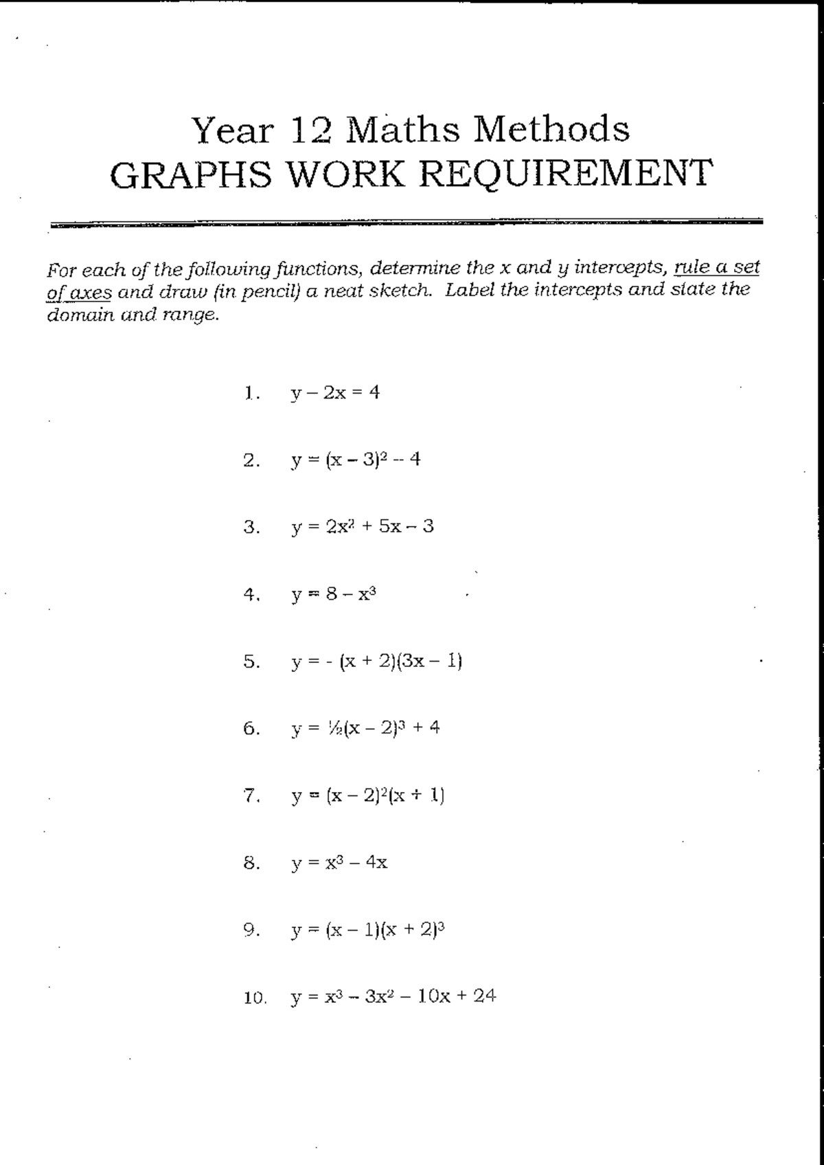 Year 12 Maths Methods: Graph Sketching & Intercepts Analysis - Studocu