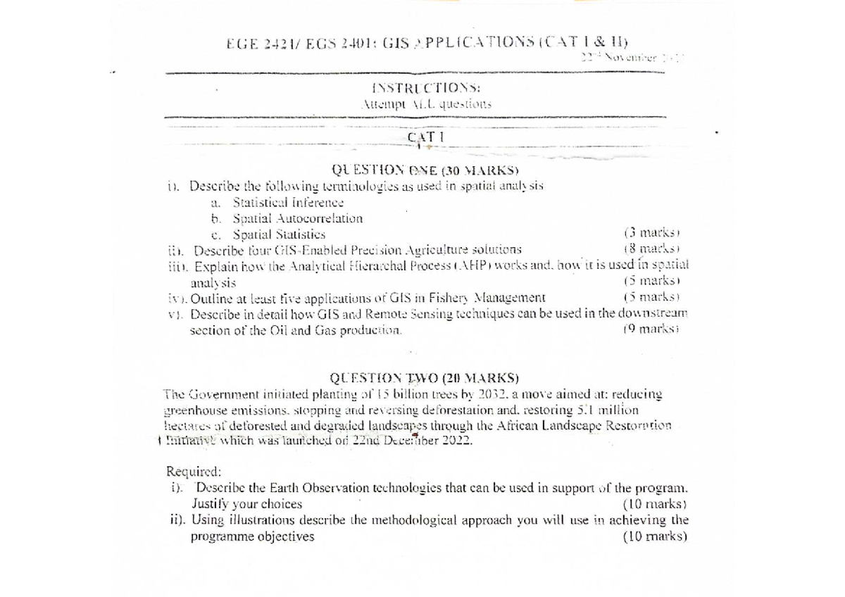 EGE EGS 2401: GIS Final Exam Study Guide and Instructions - Studocu