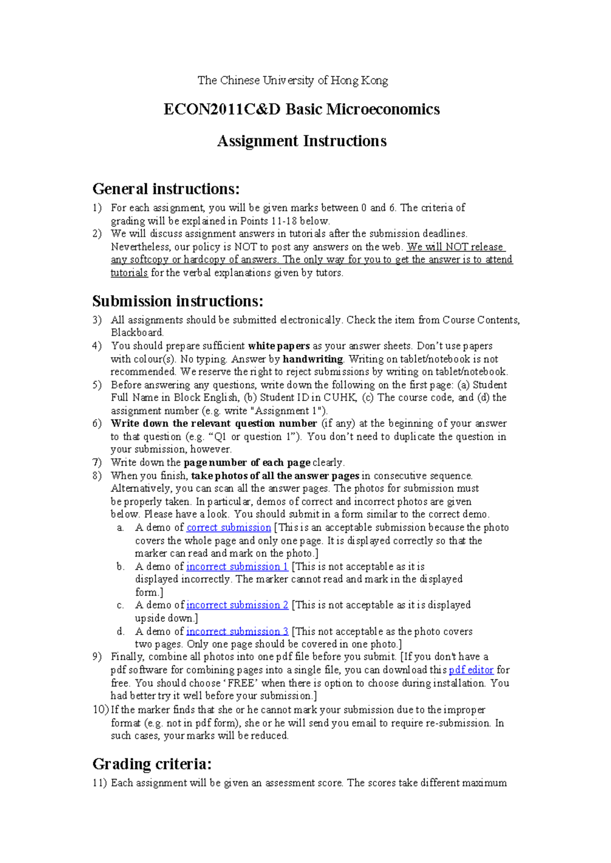 Cuhk Basic Microeconomics Assignment 2 Instructions And Guidelines