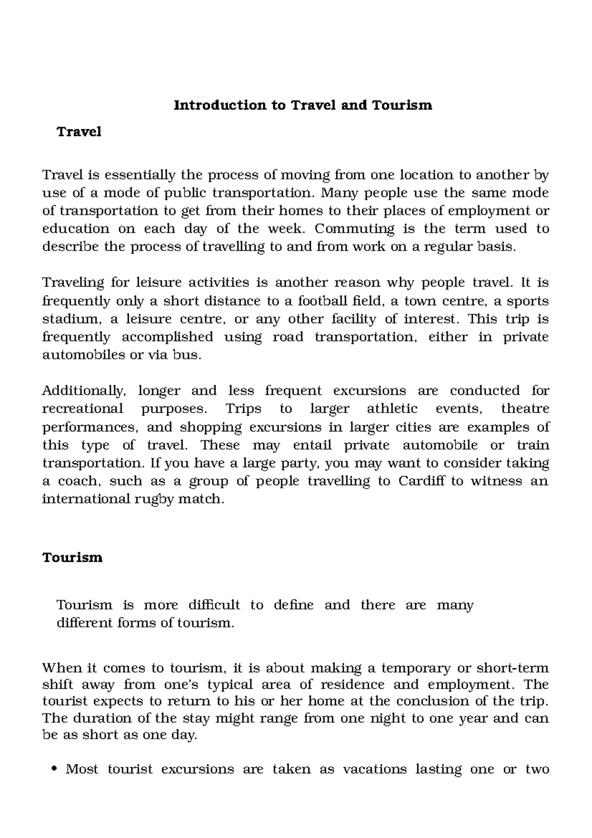 Introduction to Travel and Tourism: Concepts & Insights - Studocu