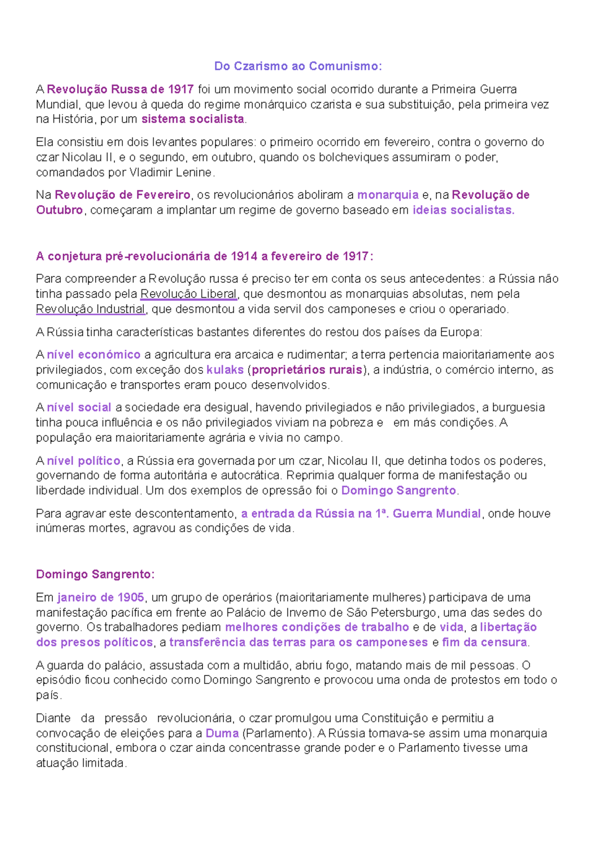 Revolução Russa de 1917: Do Czarismo ao Comunismo - Studocu