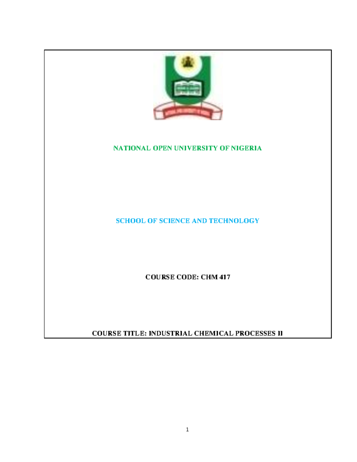 Industrial Chemical Processes II - NATIONAL OPEN UNIVERSITY OF NIGERIA ...