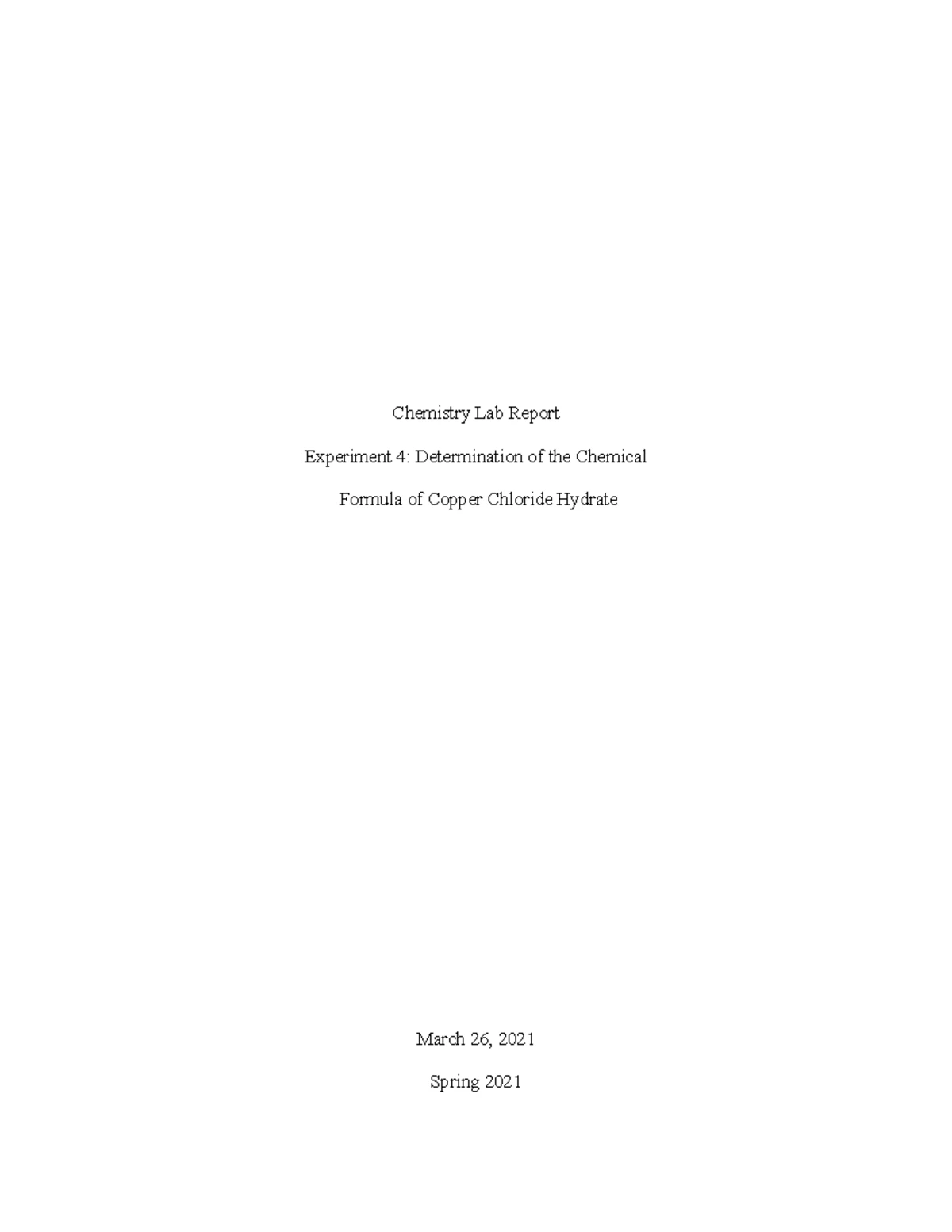 Exp 4 Determination of the Chemical Formula of Copper Chloride Hydrate ...