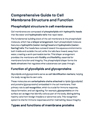 Comprehensive Study Guide on Cell Membrane Structure & Function (BIO101 ...