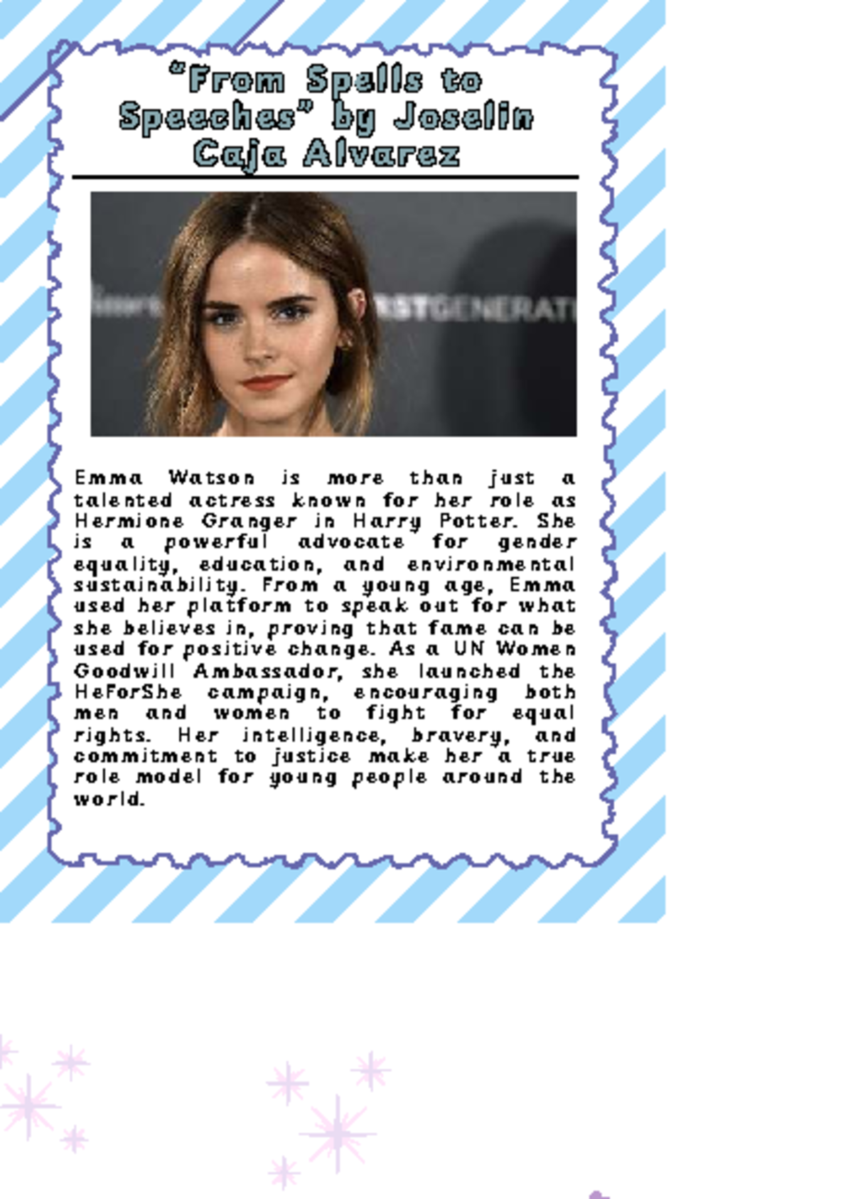 Emma Watson: Advocate for Equality and Sustainability - Studocu