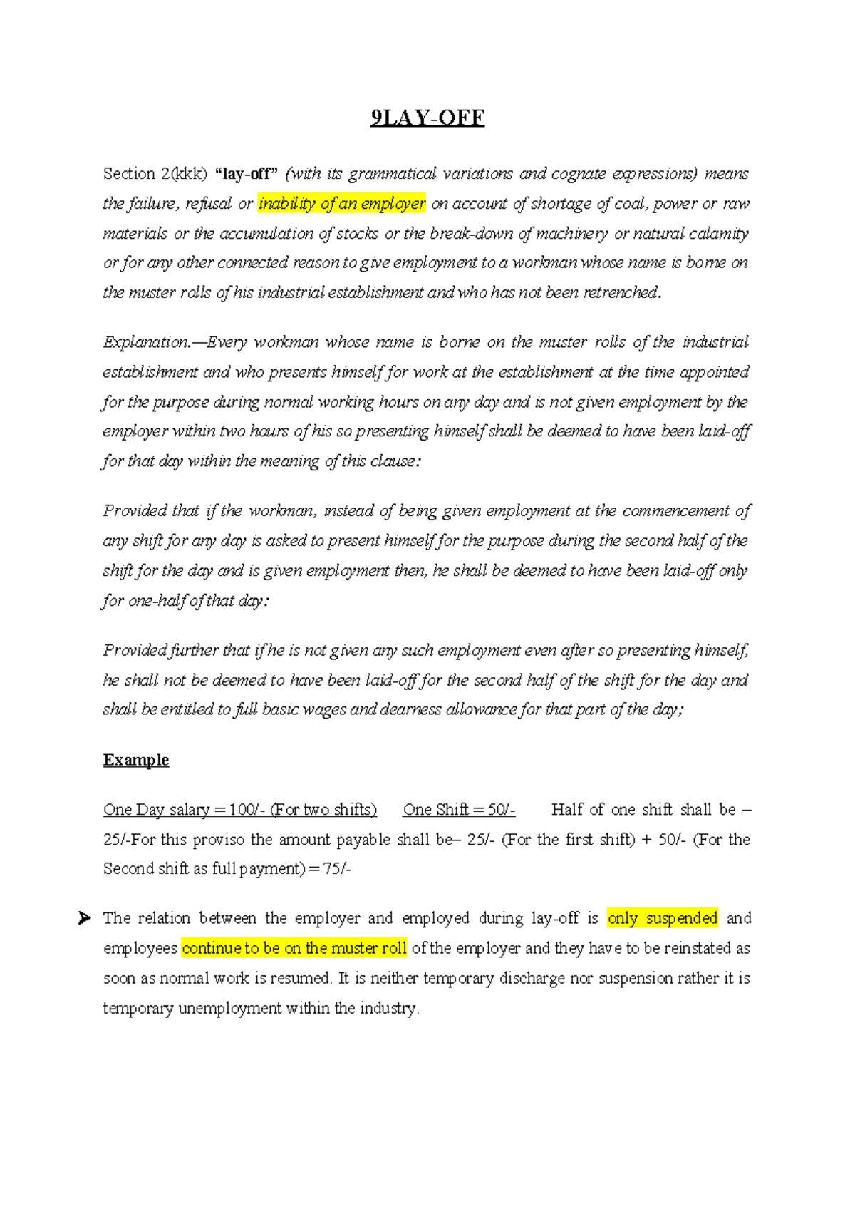 Lay-Off Labour Law Explained: Key Provisions and Case Studies - Studocu