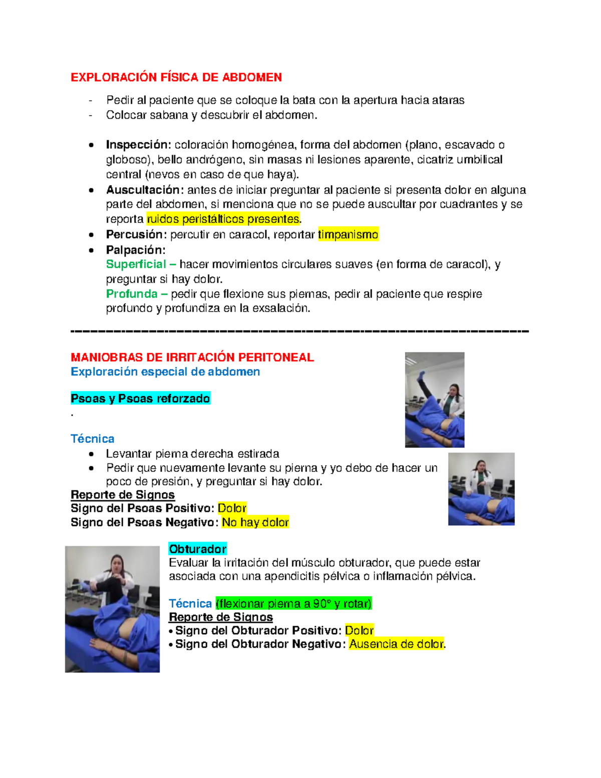Exploración Física del Abdomen: Técnicas y Signos Clínicos - Studocu