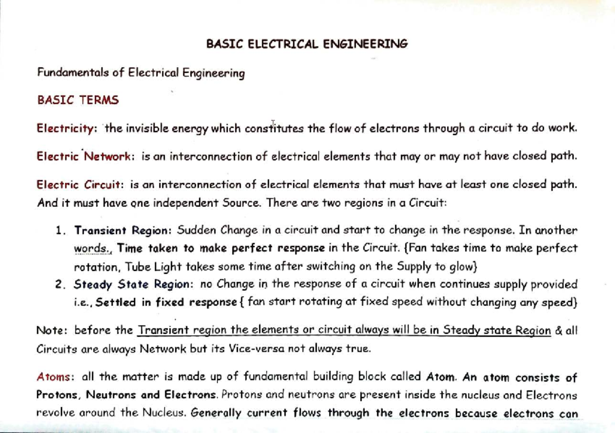 BASIC ELECTRICAL ENGINEERING: Key Terms and Concepts - Studocu