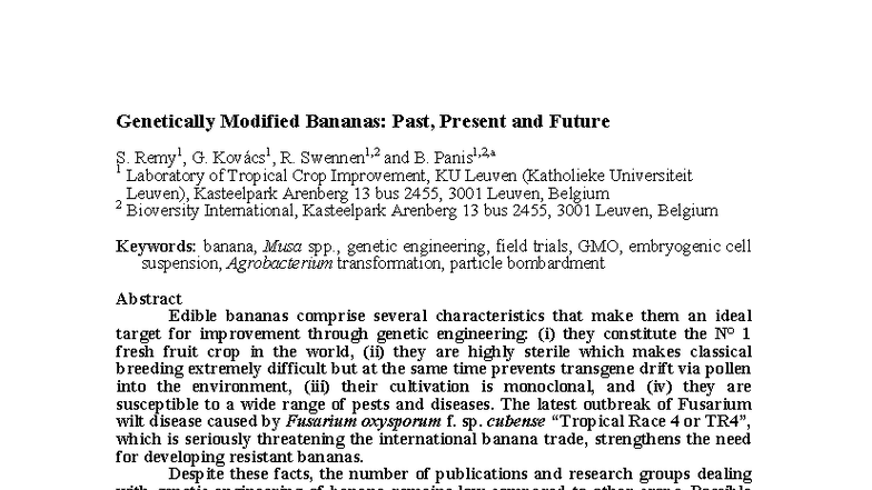 GMO Bananas: Historical Overview and Future Prospects in Genetic ...