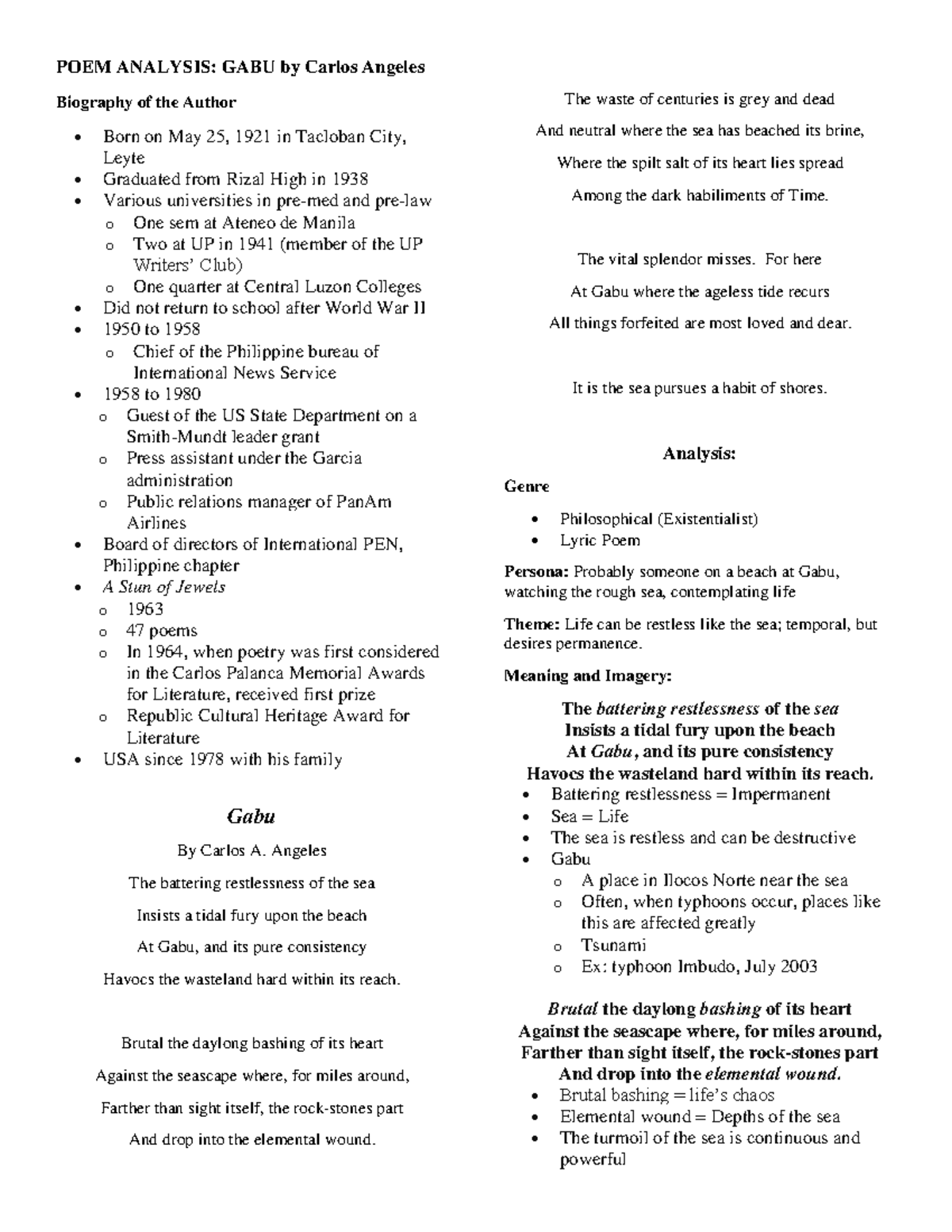 POEM ANALYSIS: GABU by Carlos A. Angeles - Studocu