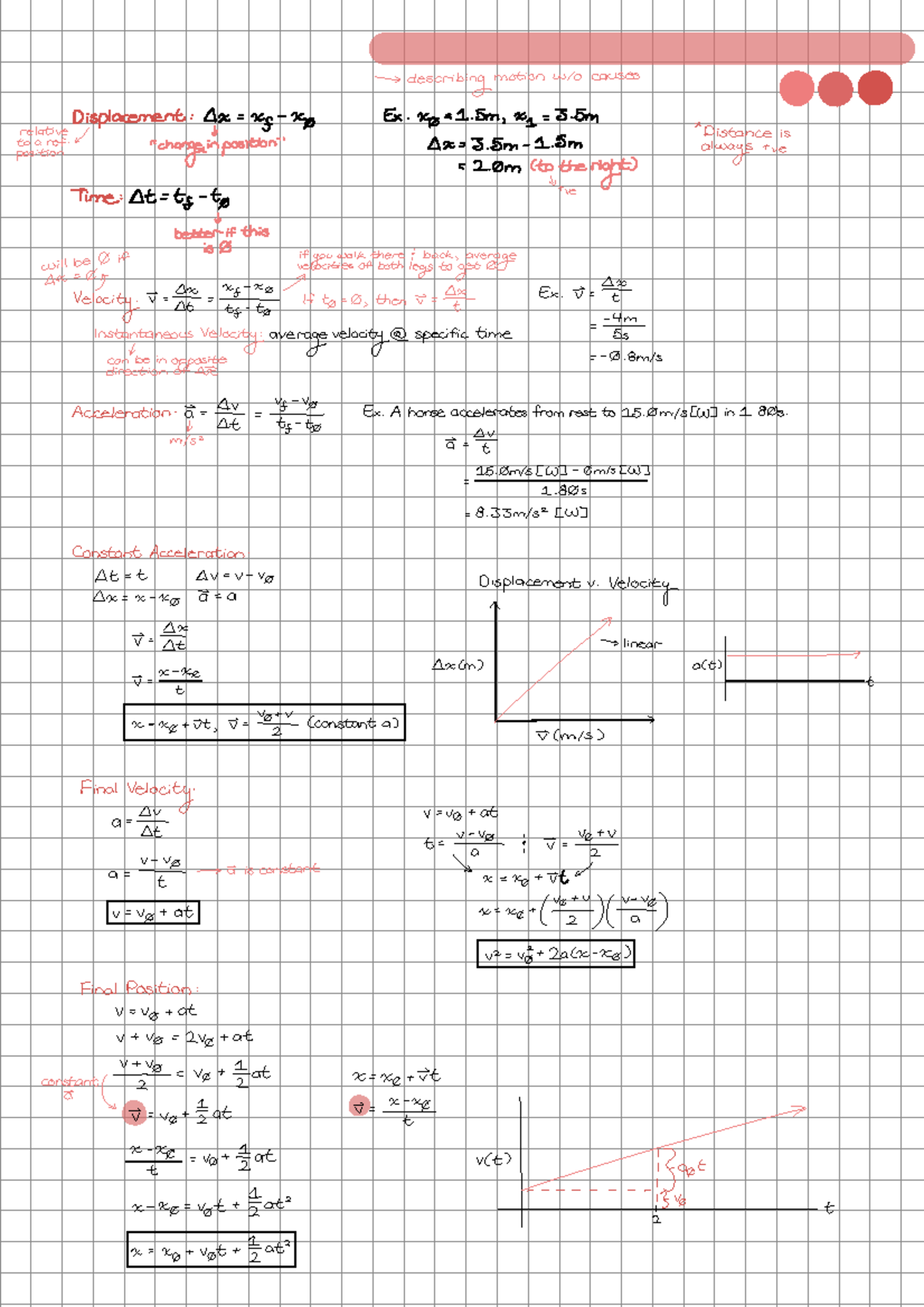 1D Motion - Lecture Notes and Calculations - Studocu