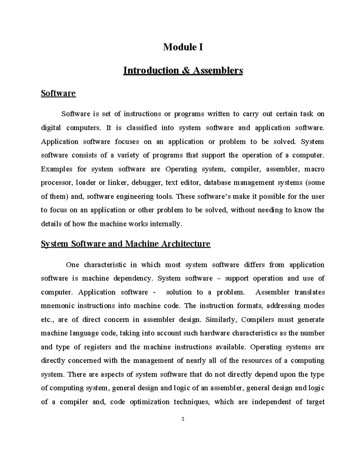 Module I: Introduction to System Software and Assemblers - Studocu