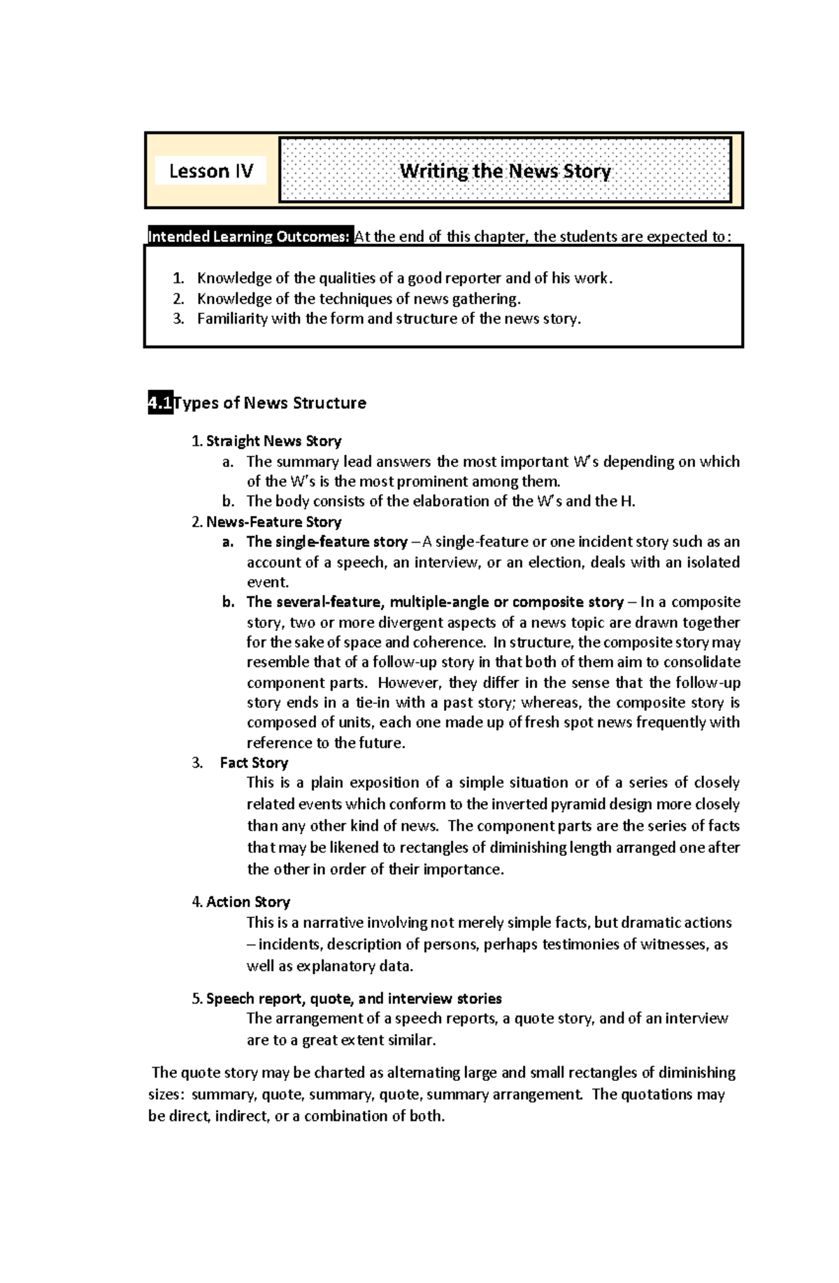 Lesson 4: Techniques for Writing Engaging News Stories - Studocu