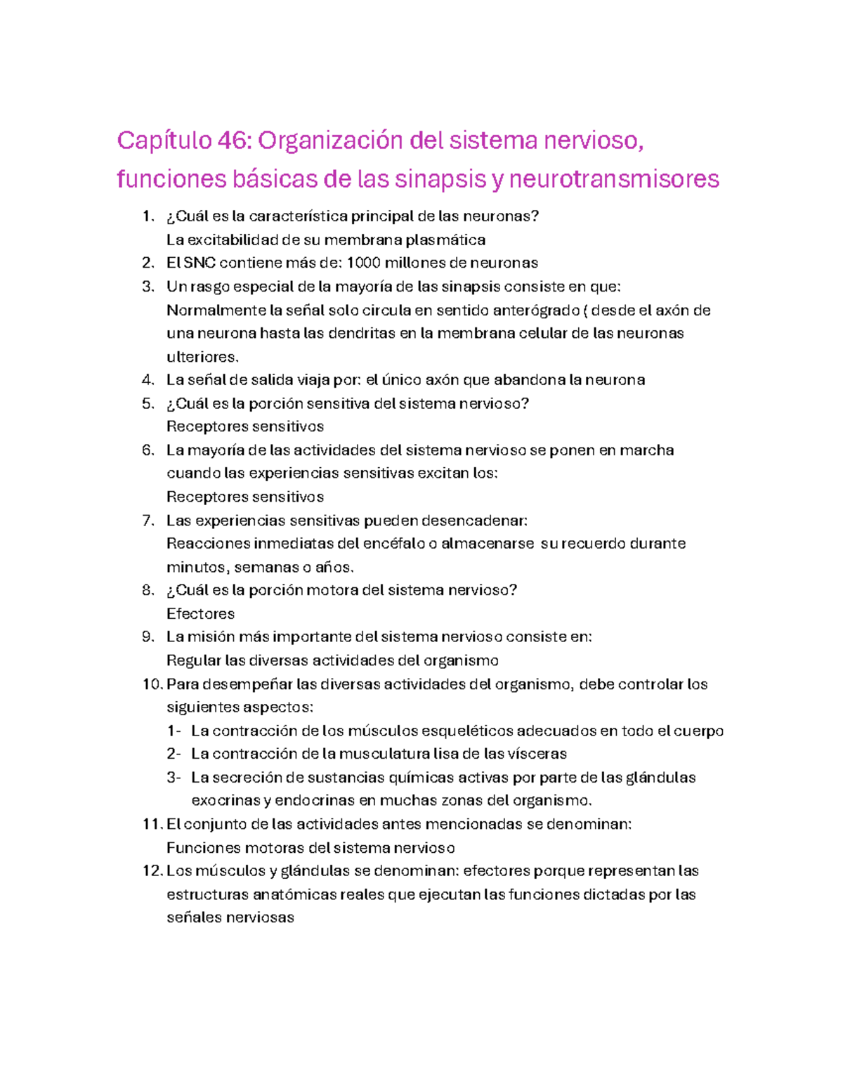 Capítulo 46: Fisiología del Sistema Nervioso y Sinapsis en Guyton - Studocu