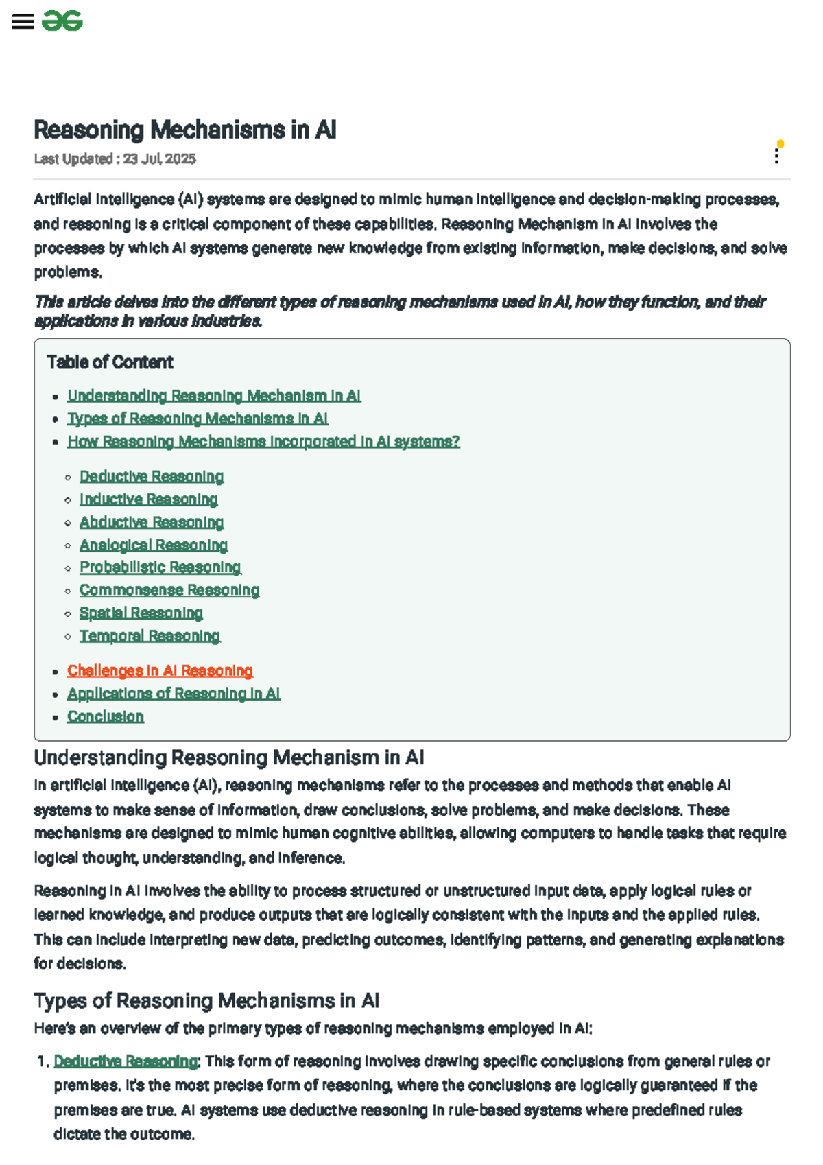 Reasoning Mechanisms in AI: Understanding and Applications (AI 101 ...
