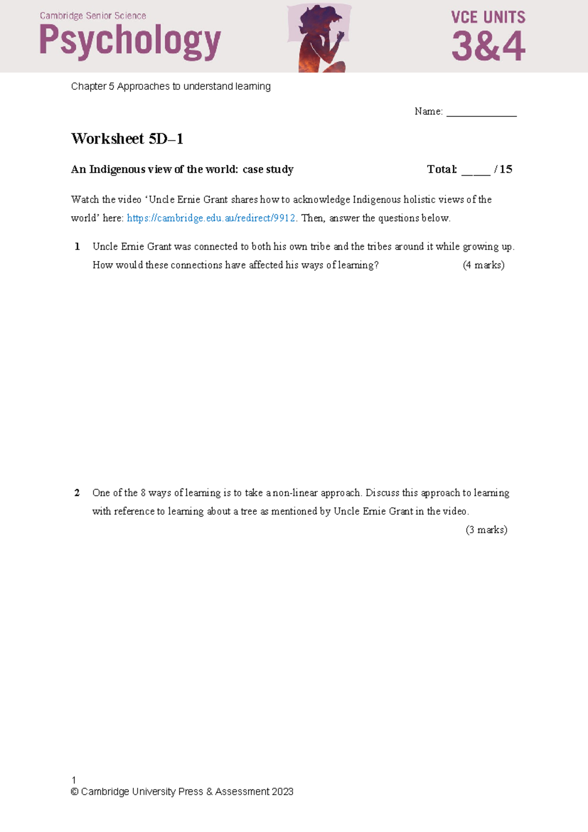 Worksheet 5D 1 An Indigenous view of the world case study - Chapter 5 ...