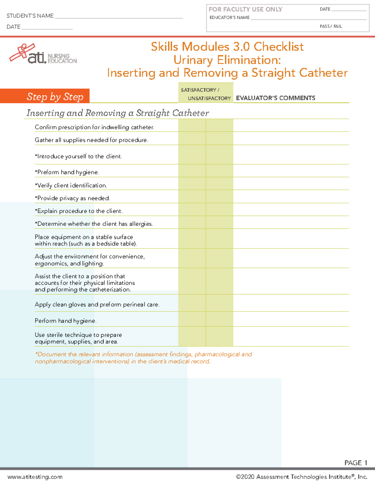 NURSING EDUCATION IL_ Skills Checklist: Urinary Elimination ...