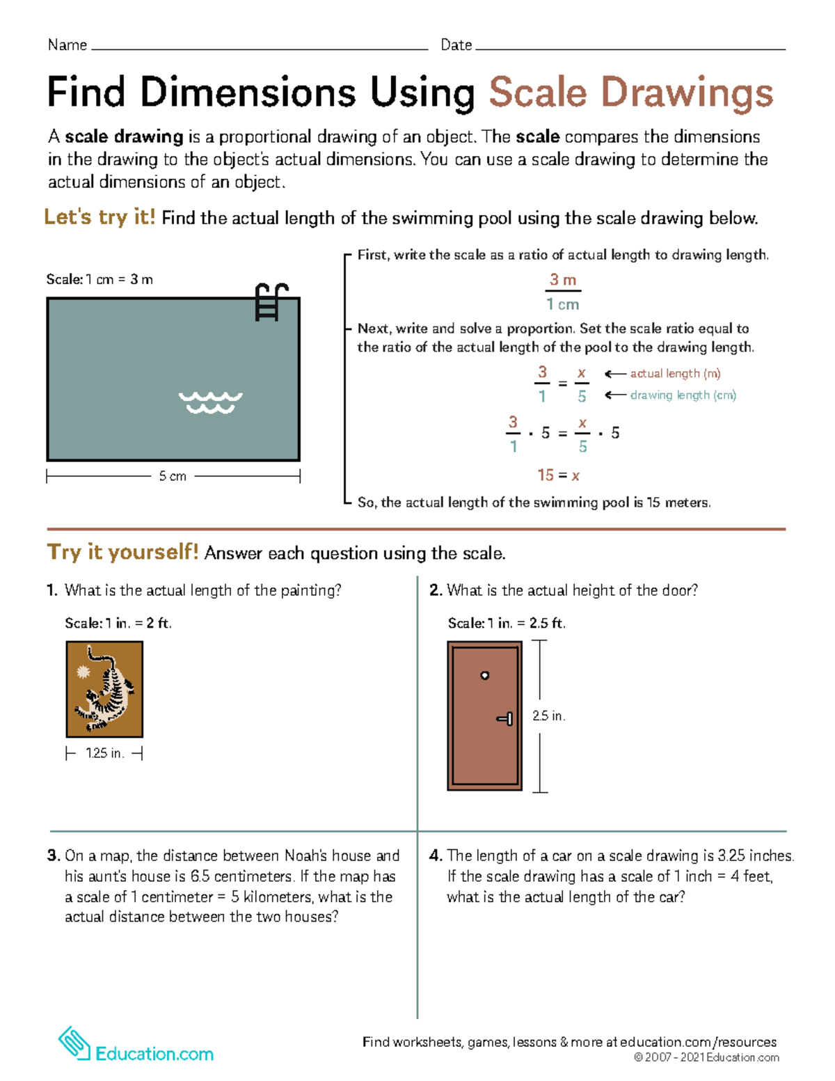 Scale Drawings Worksheet - Find Dimensions Using Scale Drawings A scale ...