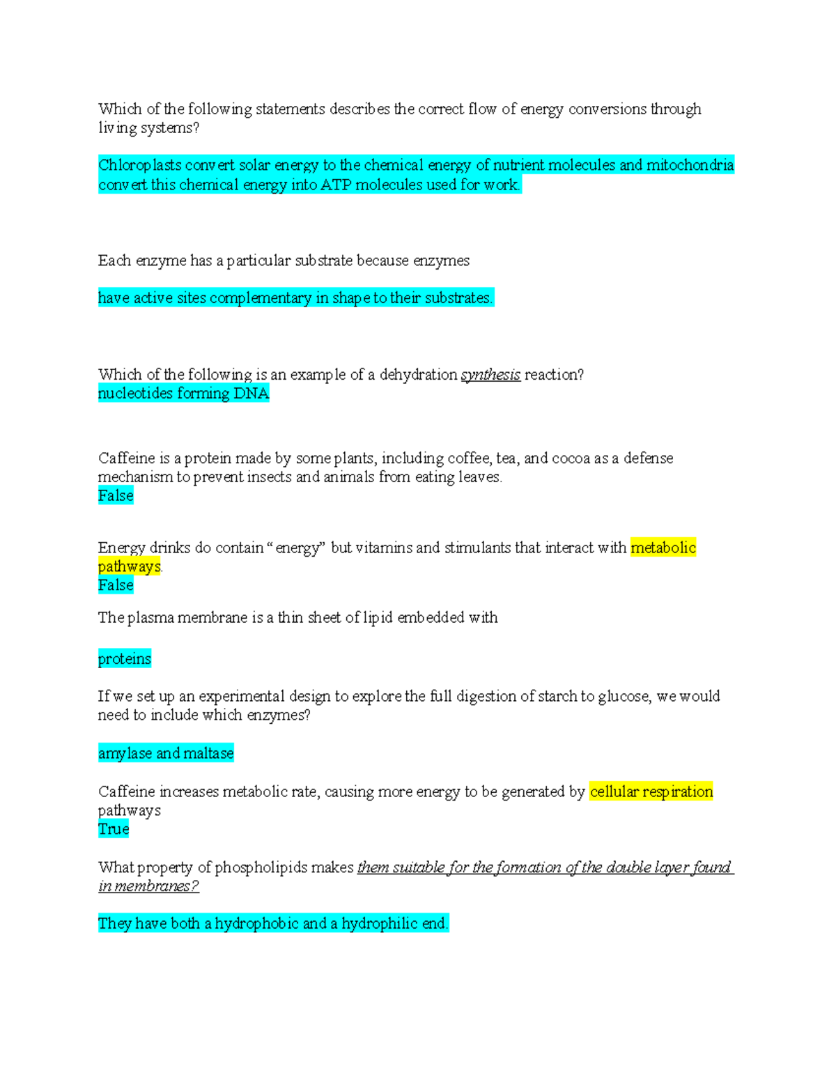 Biology Quiz (BIO101): Energy Conversions, Enzymes & Cellular Function ...