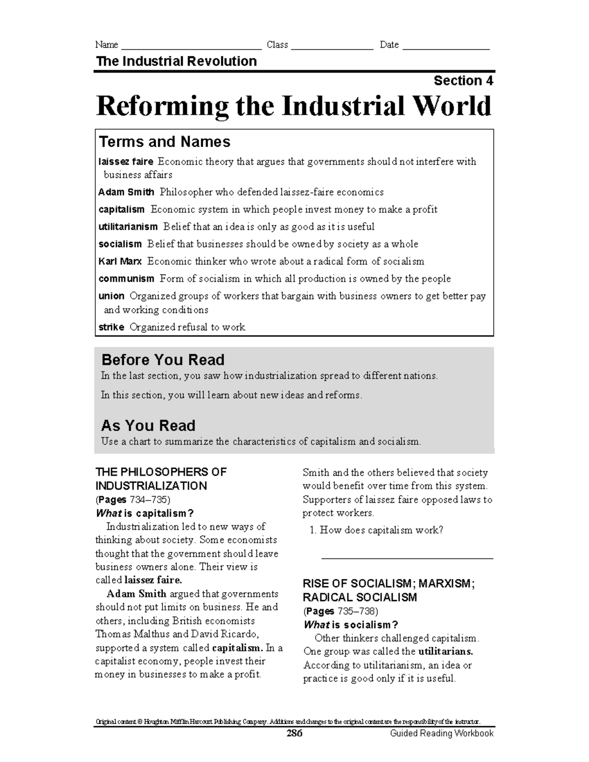 Reform Movements & Industrialization: Guided Reading CH 9 Sec 4 - Studocu