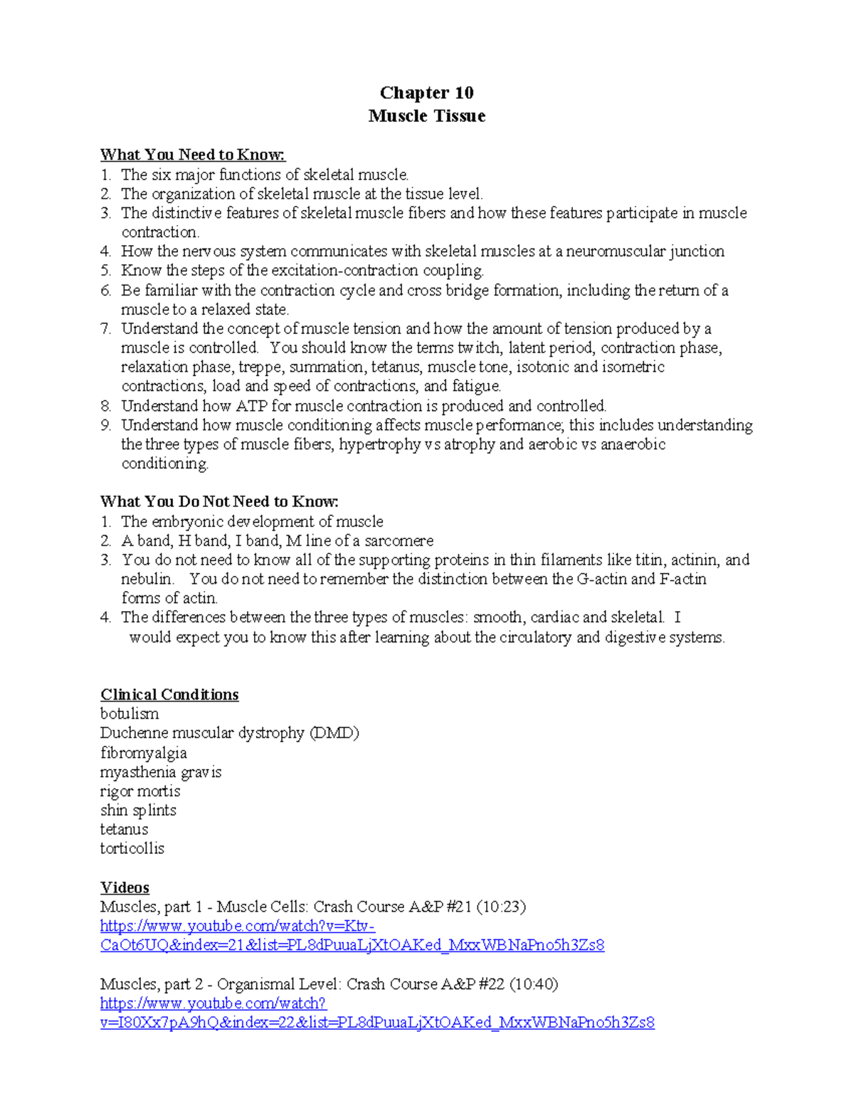 Chapter 10-11 Muscle Tissue Overview and Key Concepts - Studocu