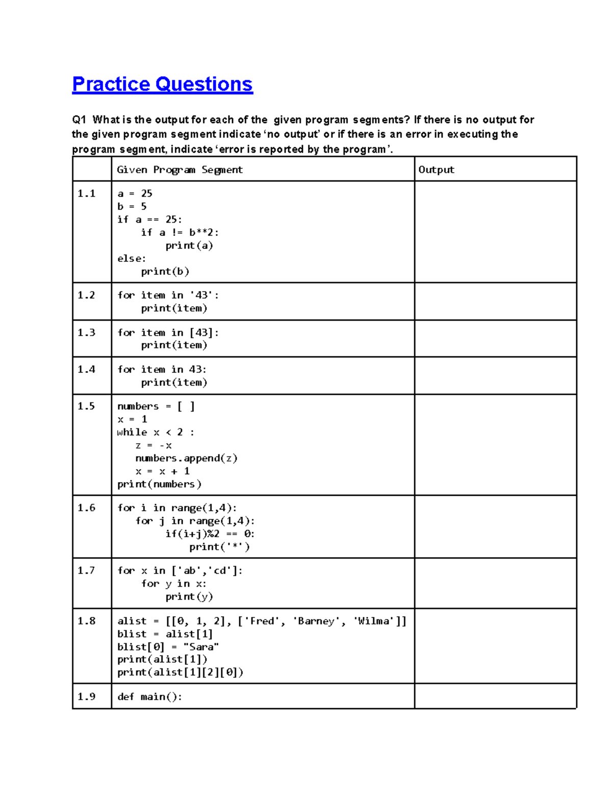 Practice Questions for Python Programming Final Exam 2024 - Studocu