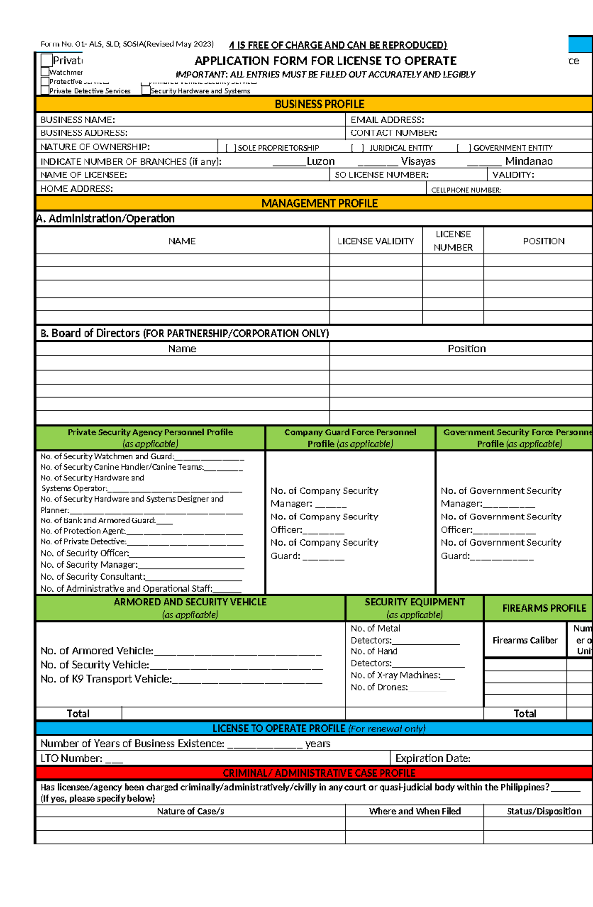 Application Form for License to Operate - Private Security Agency - Studocu