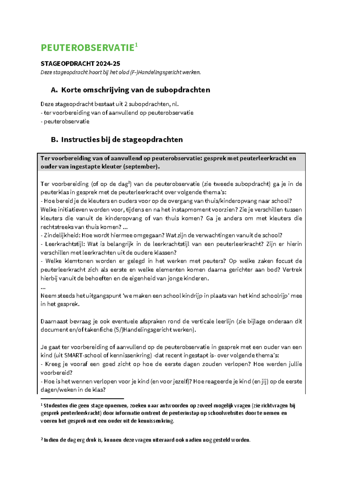 PEUTEROBSERVATIE1 STAGEOPDRACHT: Instructies en Doelen - Studocu