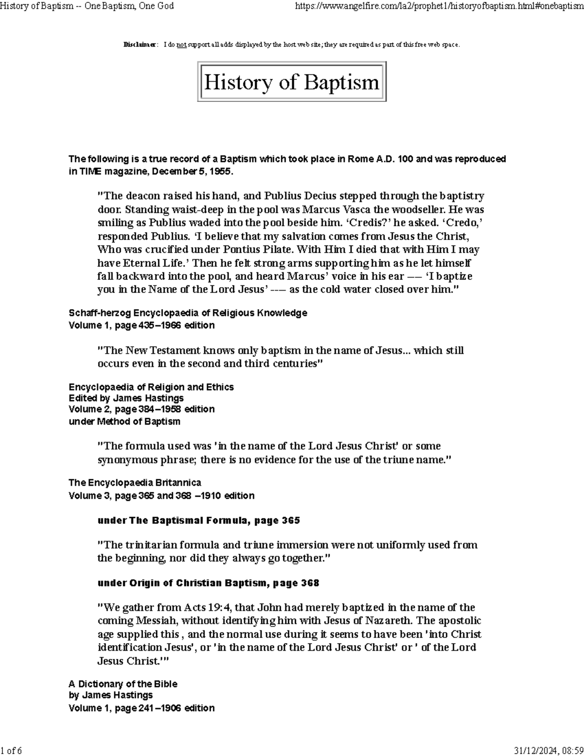 History of Baptism: One Baptism, One God - A Study Guide - Studocu