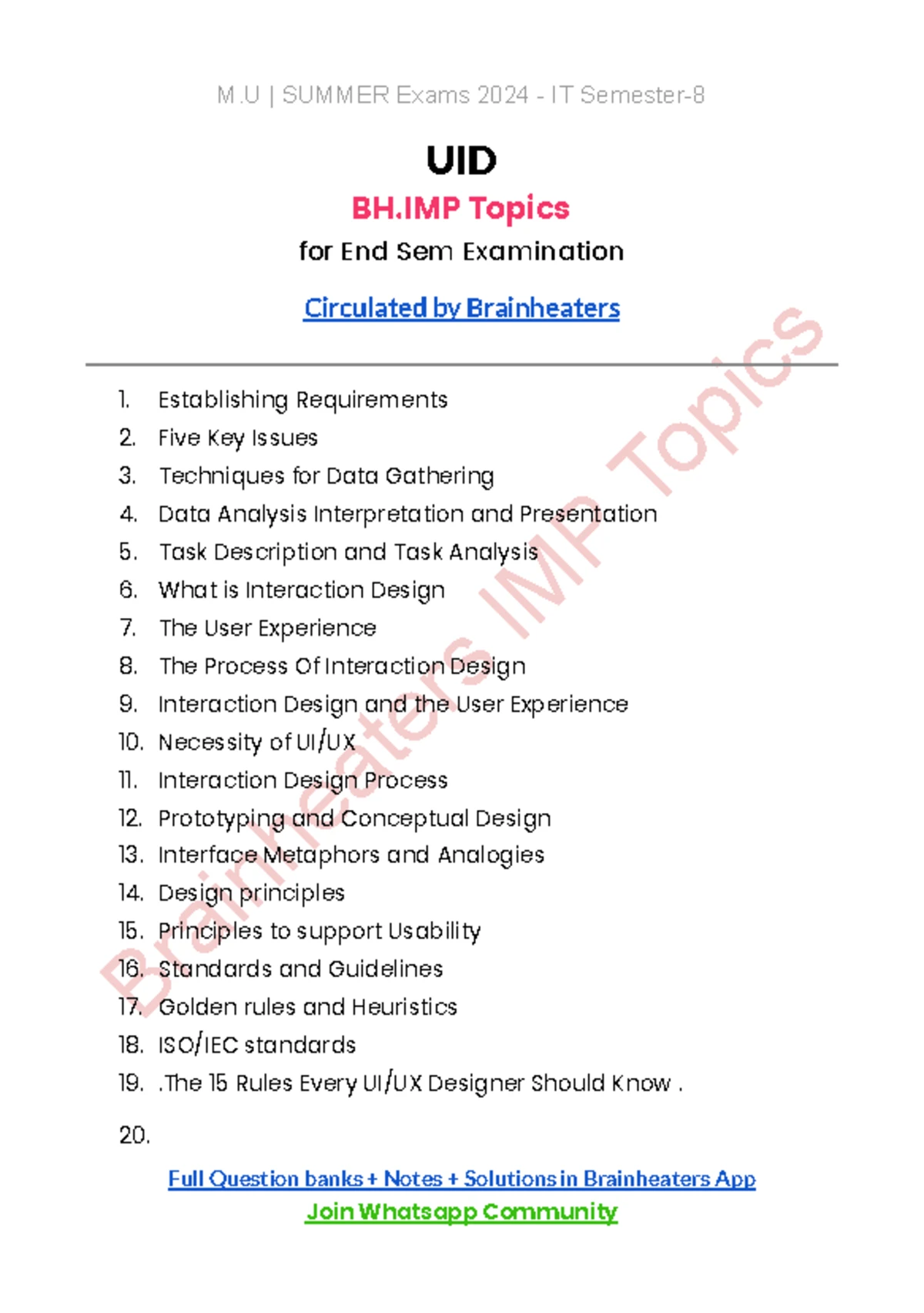 UID IT Sem8 Final Exam Important Questions & Answers 2024 - Studocu