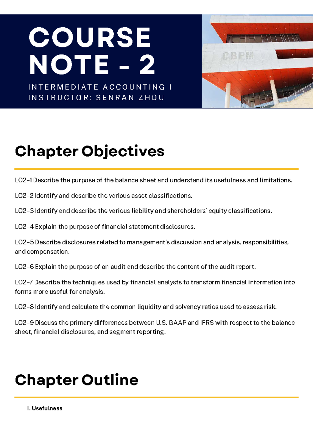 ACCT 3210 Intermediate Accounting I Course Notes - Chapter Objectives ...