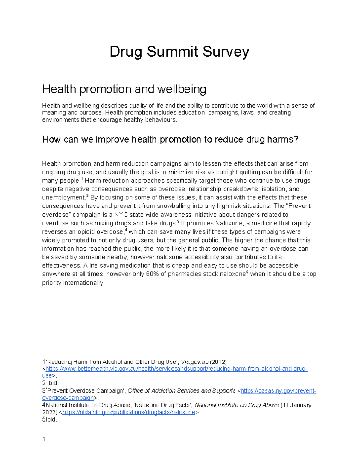 Drug Summit Survey: Enhancing Health Promotion & Harm Reduction ...