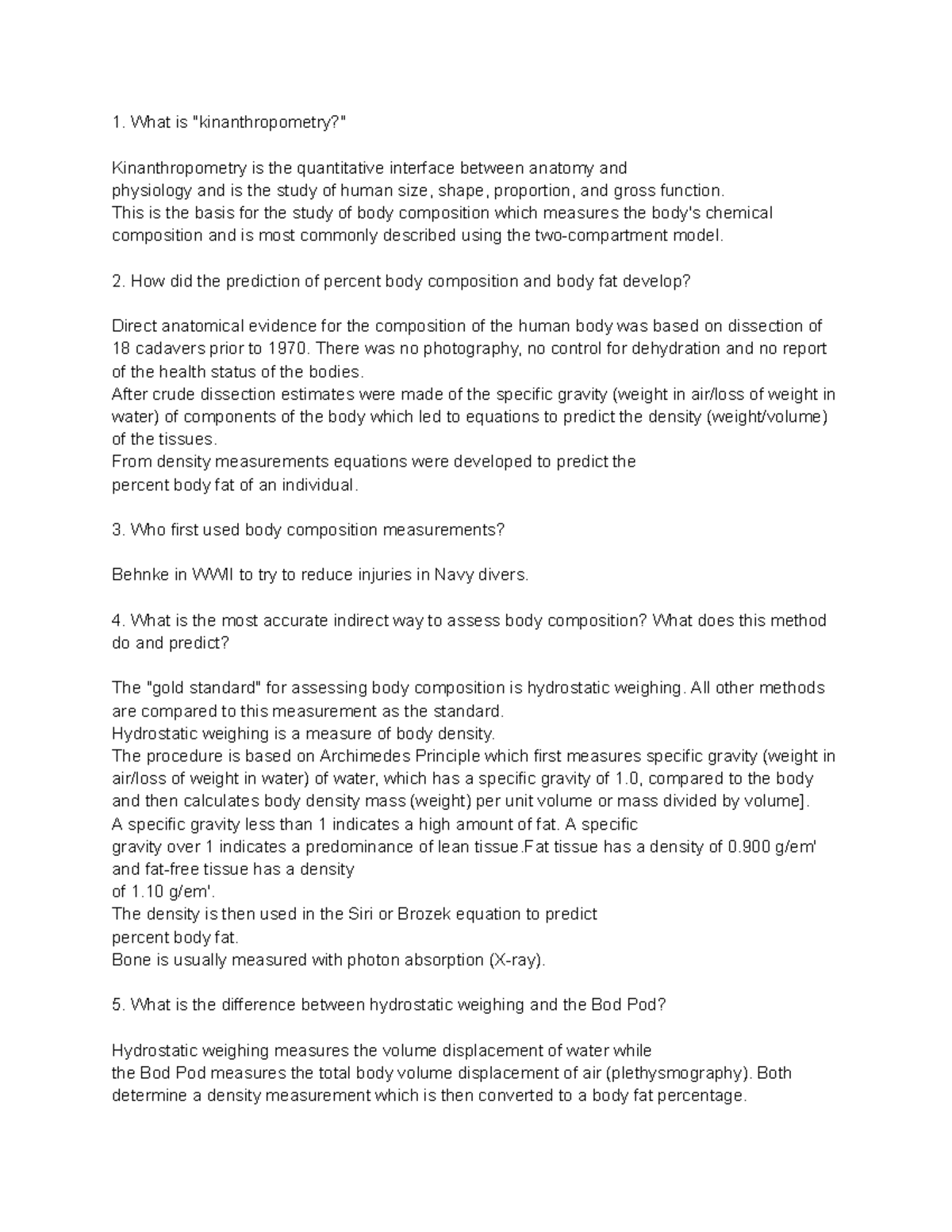 Kinanthropometry Techniques for Body Composition Assessment (EHS 401 ...